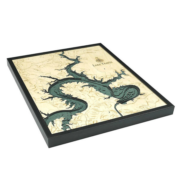 Lake Travis, TX 3D Wood Map | Framed 3D Topographic Wood Chart