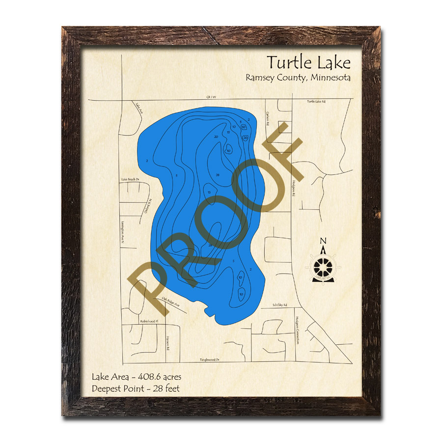 Turtle Lake (Ramsey County), MN 3D Wood Topo Maps