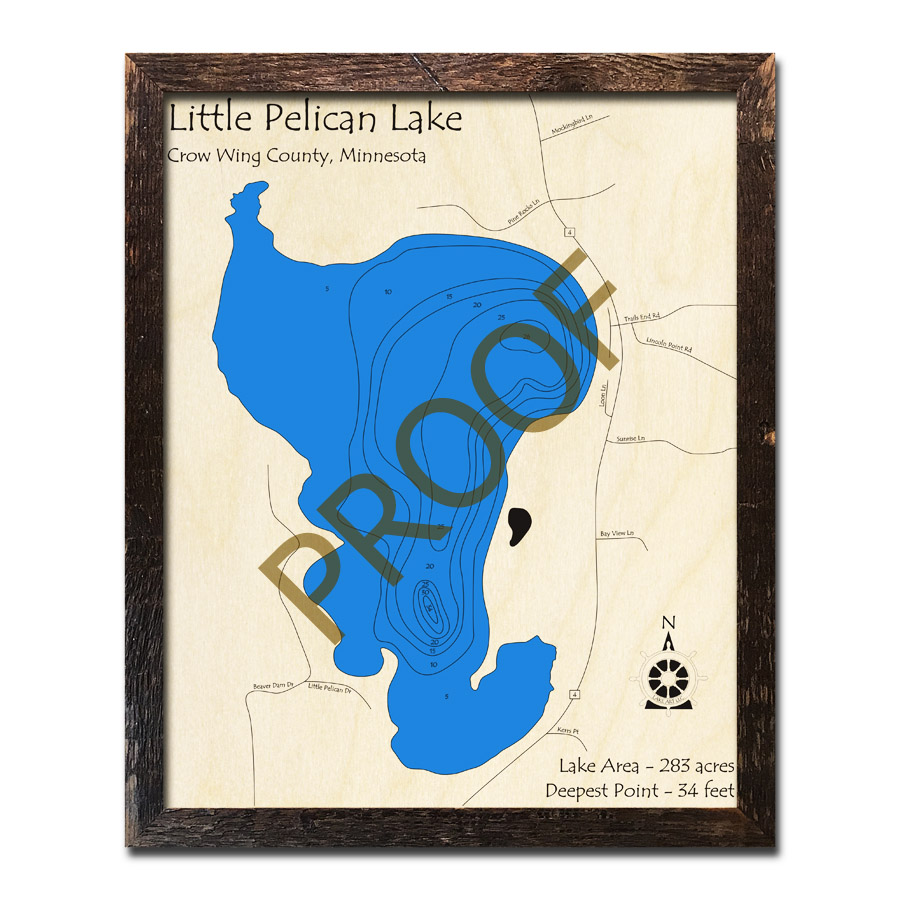 Little Pelican, MN 3D Wood Topo Maps