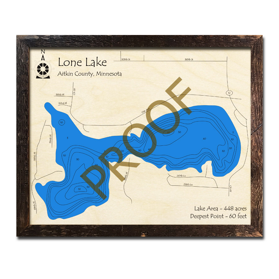 Lone Lake, MN 3D Wood Topo Maps