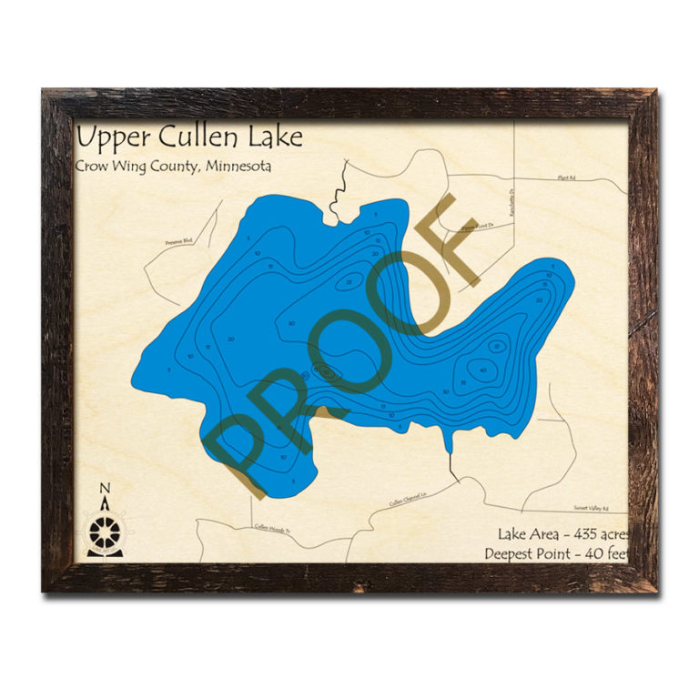 Upper Cullen Lake, MN 3D Wood Topo Maps