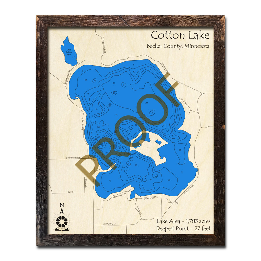 Cotton Lake, MN 3D Wood Topo Maps