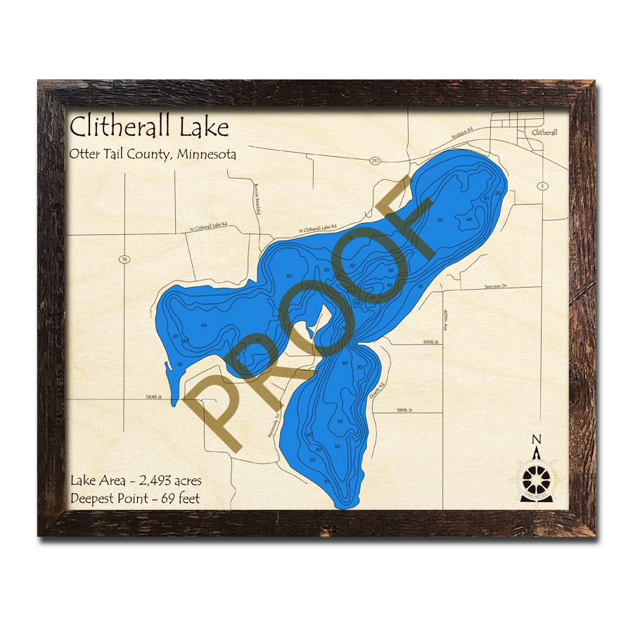 Clitherall Lake, MN 3D Wood Topo Maps