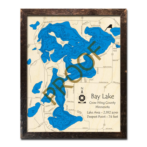 Bay Lake, MN 3D Wood Topo Maps