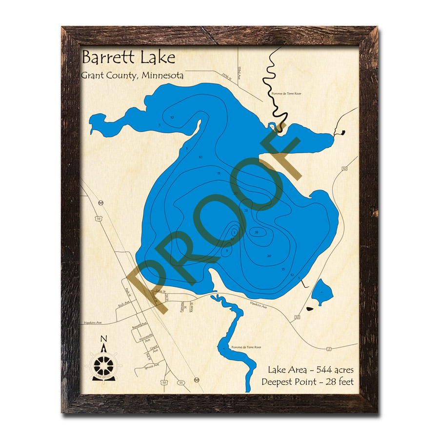 Barrett Lake, MN 3D Wood Topo Maps