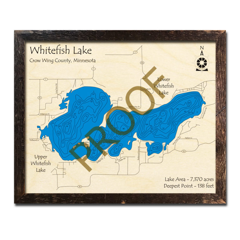 Whitefish Chain of Lakes, MN 3D Wood Topo Maps