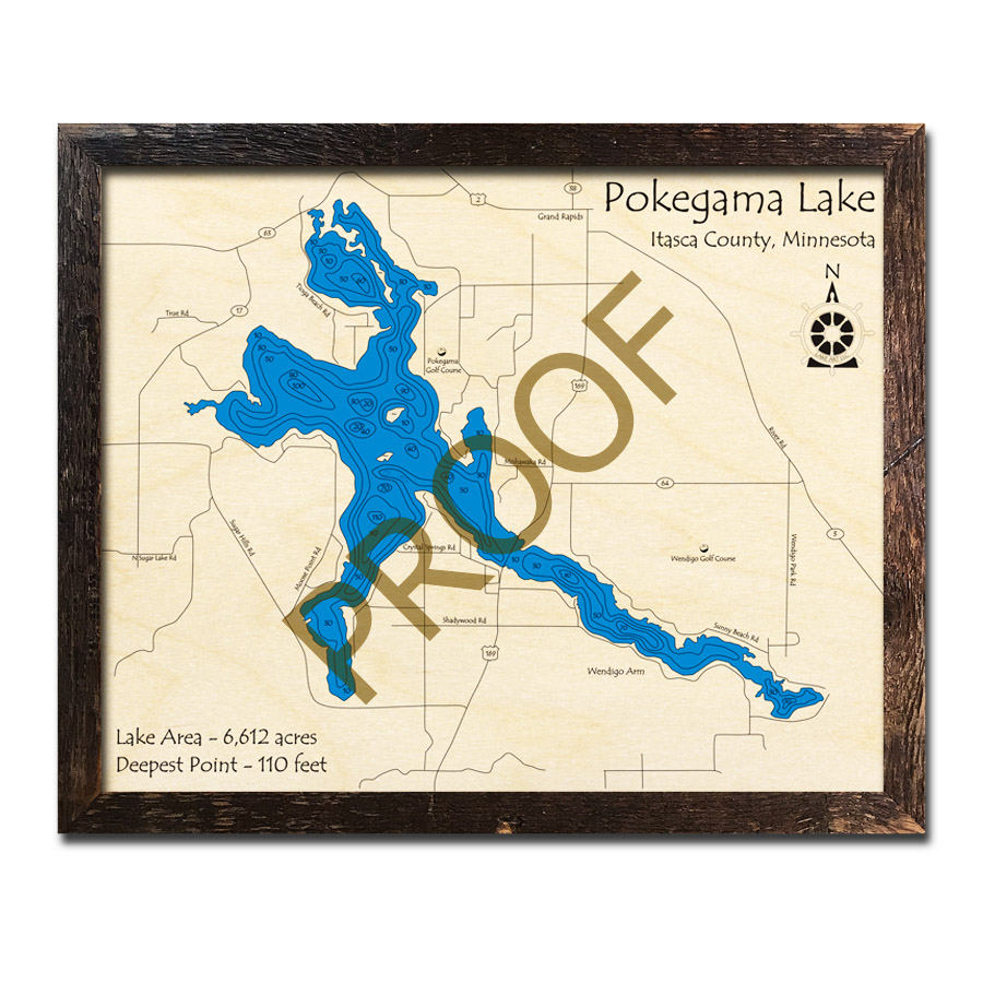 Pokegama Lake (Itasca County), MN 3D Wood Topo Maps