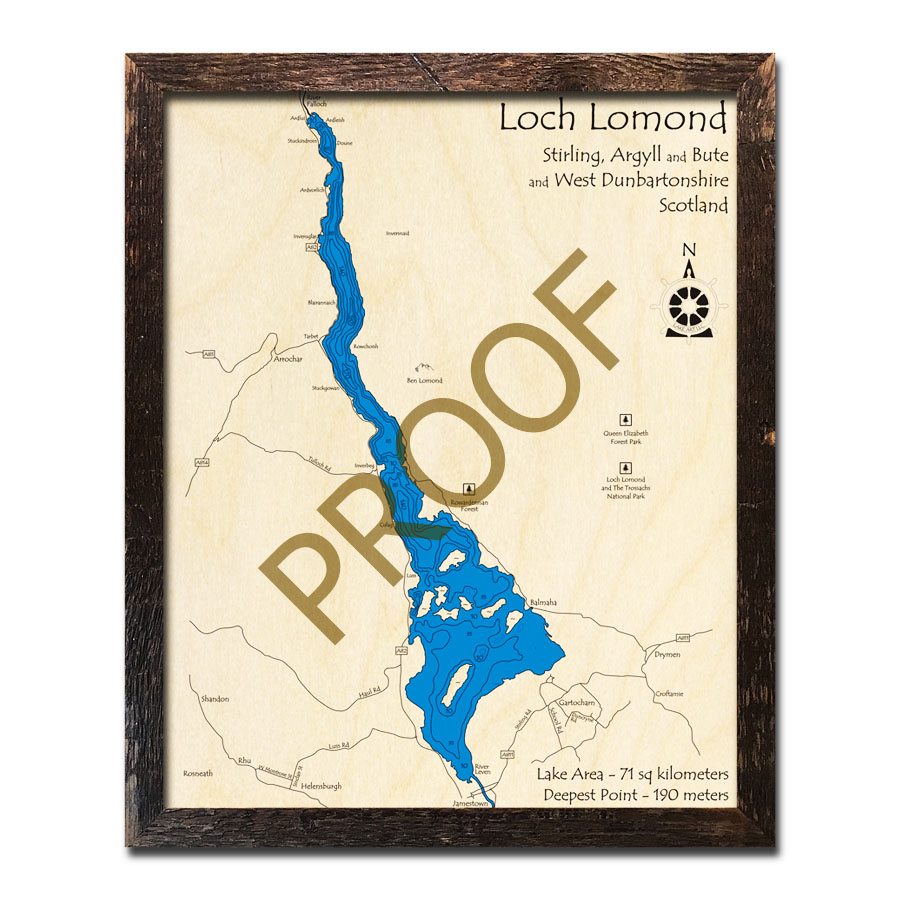 Loch Lomond (Scotland) 3D Wood Maps