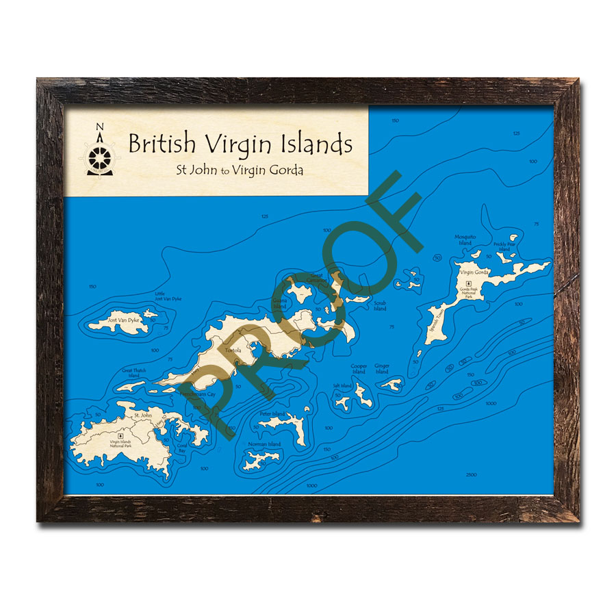 British Virgin Islands 3D Wood Maps (St John to Virgin Gorda)