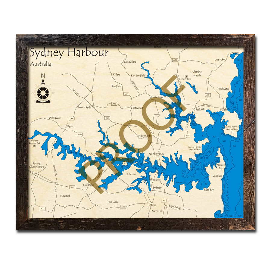 Sydney Harbor (Australia) 3D Wood Maps