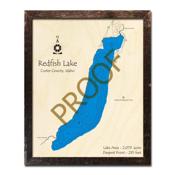 Redfish Lake, ID 3D Wood Topo Maps