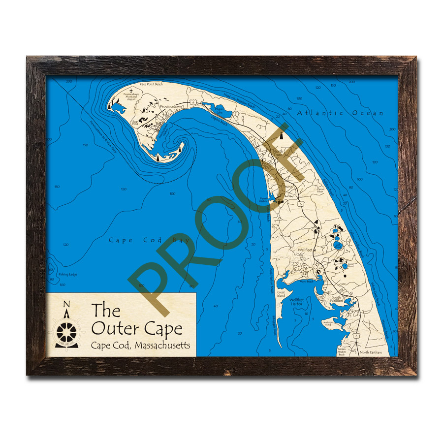 Cape Cod, Massachusetts 3D Nautical Wood Map, 24.5" x 31"