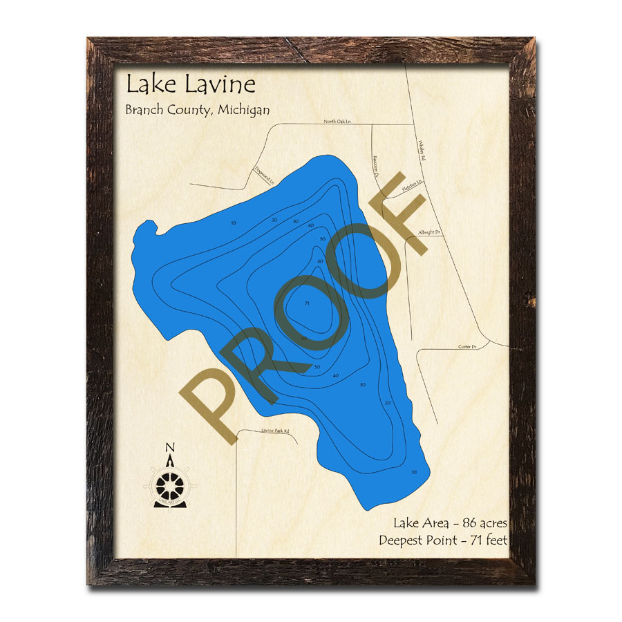 Lake Lavine, MI 3D Wood Topo Map