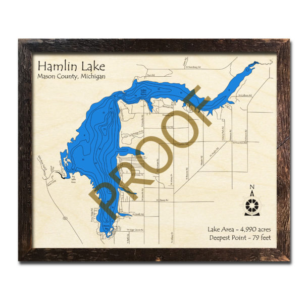 Hamlin Lake, MI 3D Wood Topo Map