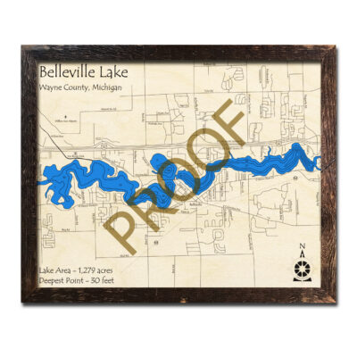 Belleville Lake, MI 3D Wood Topo Map