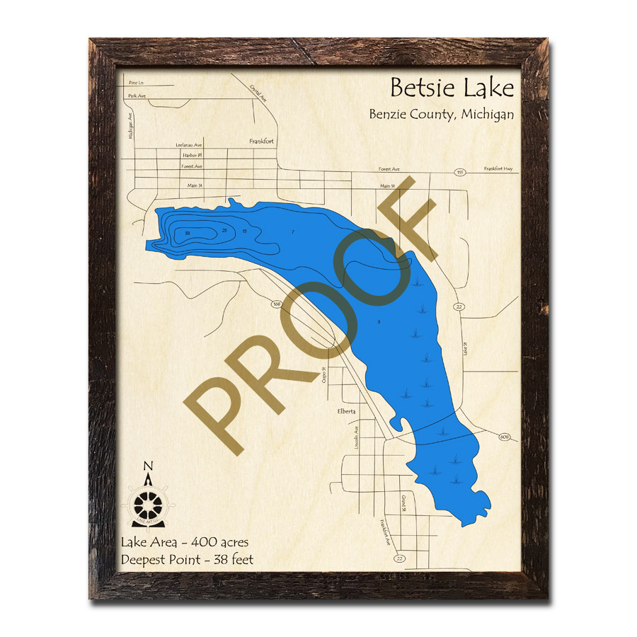 Betsie Lake, MI 3D Wood Topo Map