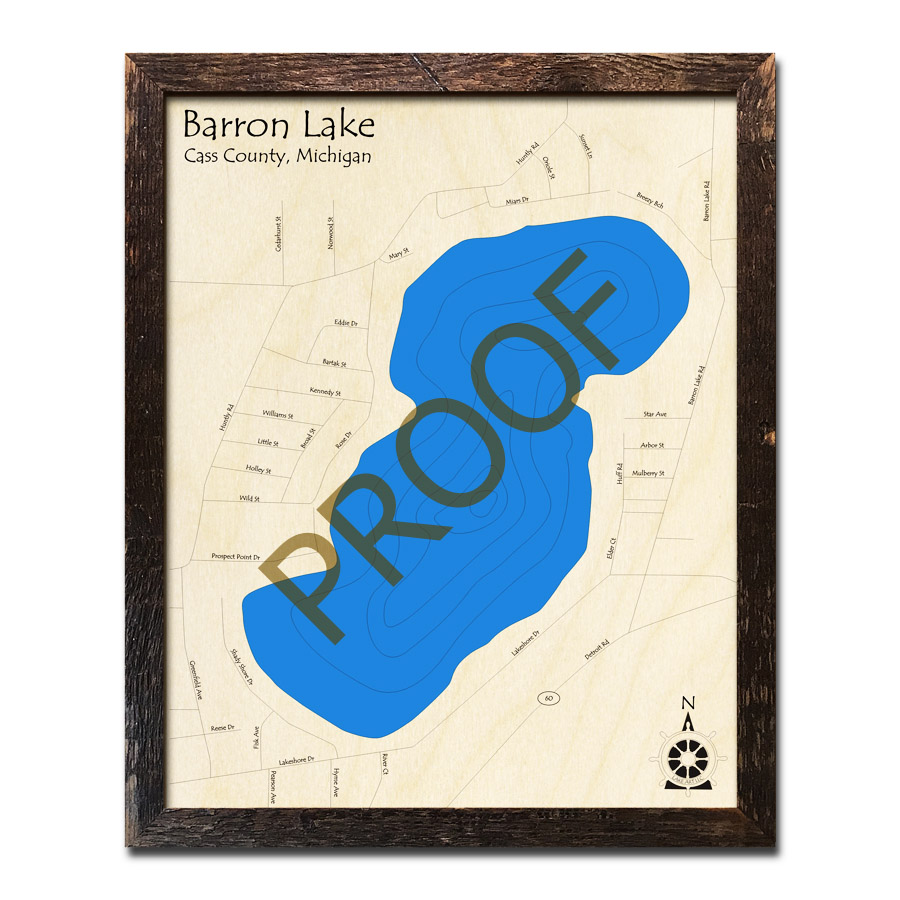 Barron Lake, MI 3D Wood Topo Map