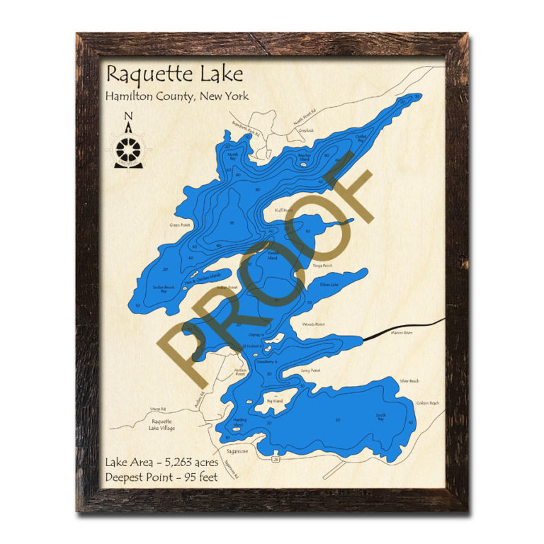 Raquette Lake, NY 3D Wood Topo Map