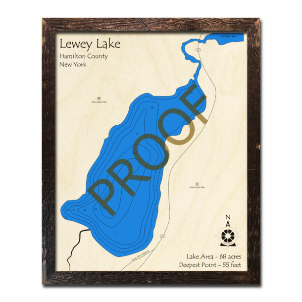 Lewey Lake, NY 3D Wood Topo Map