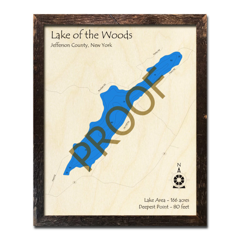 Lake of the Woods, NY 3D Wood Topo Map