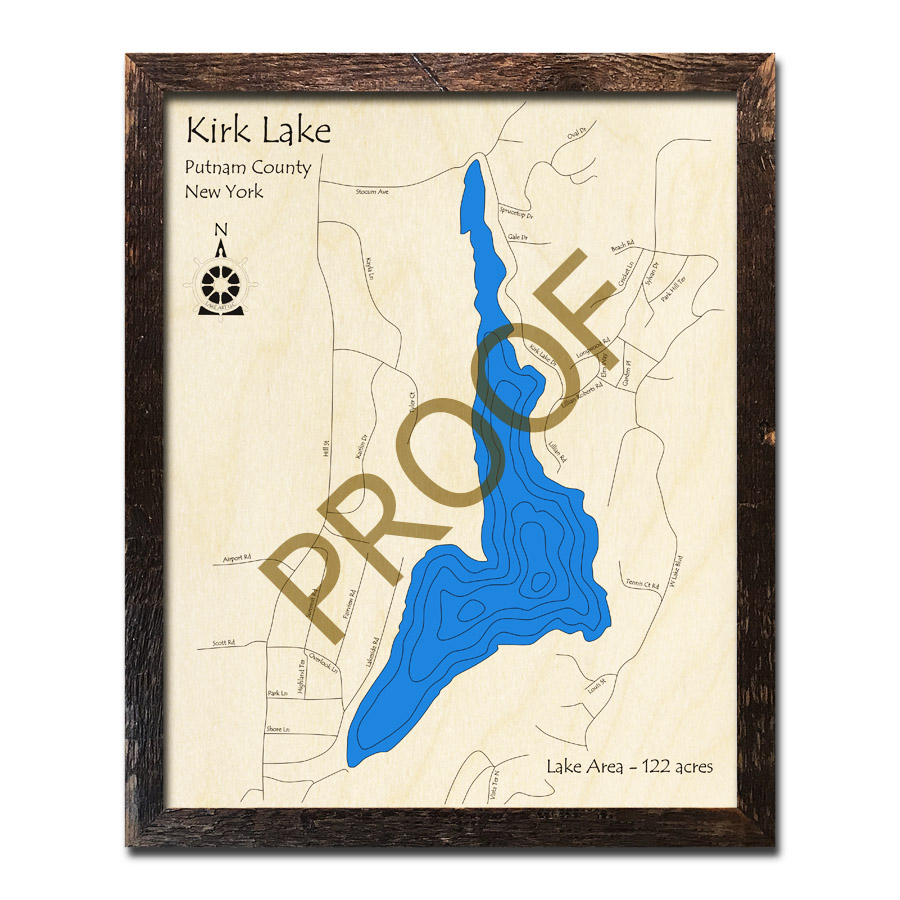 Kirk Lake, NY 3D Wood Topo Map