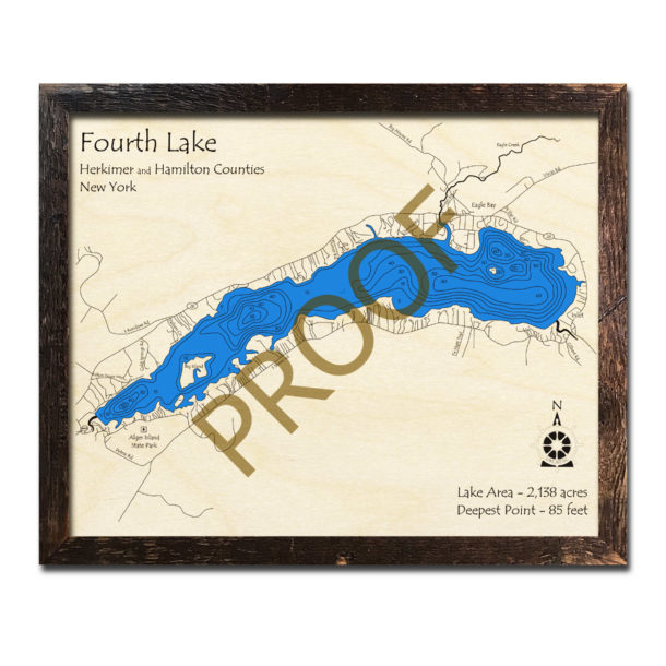 Fourth Lake, NY 3D Wood Topo Map