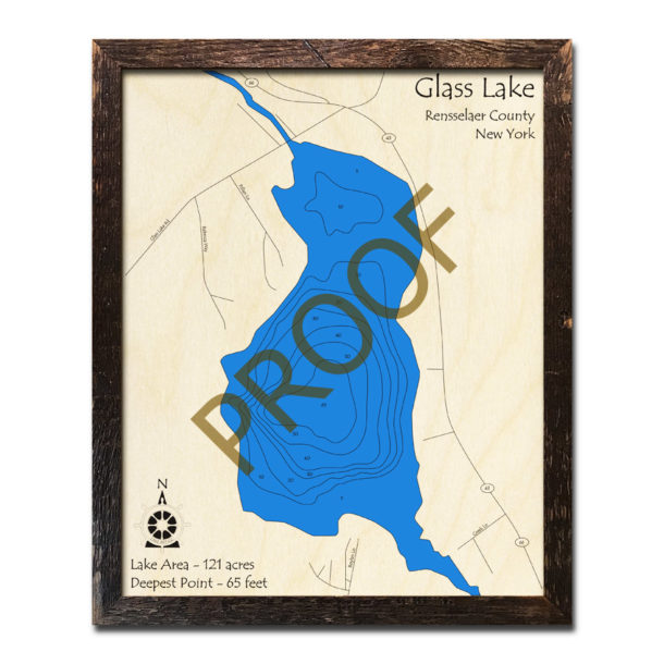 Glass Lake, NY 3D Wood Topo Map