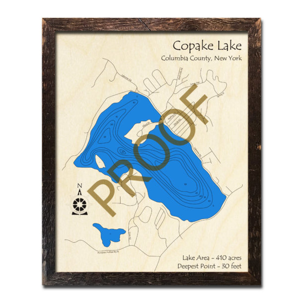 Copake Lake, NY 3D Wood Topo Map