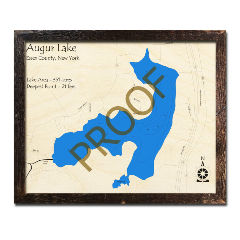 Augur Lake, NY 3D Wood Topo Maps