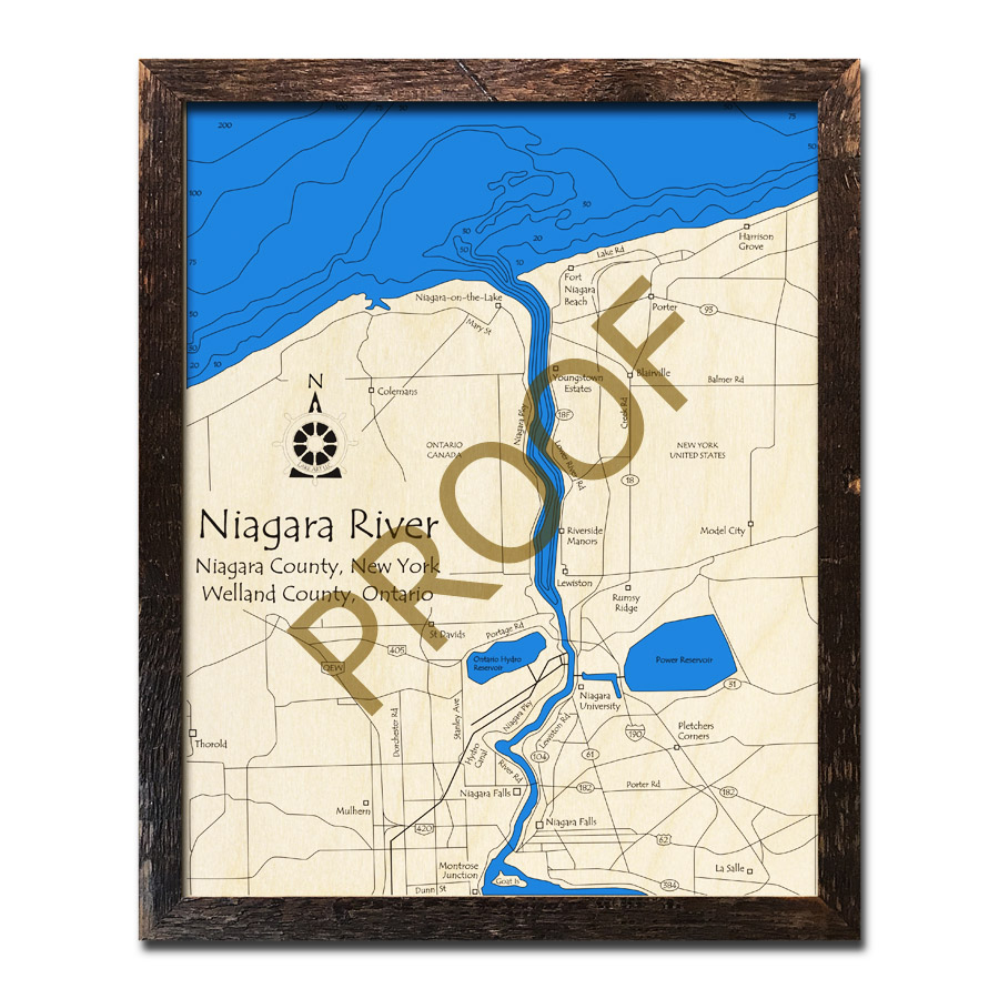 Niagara River 3D Wood Topo Map