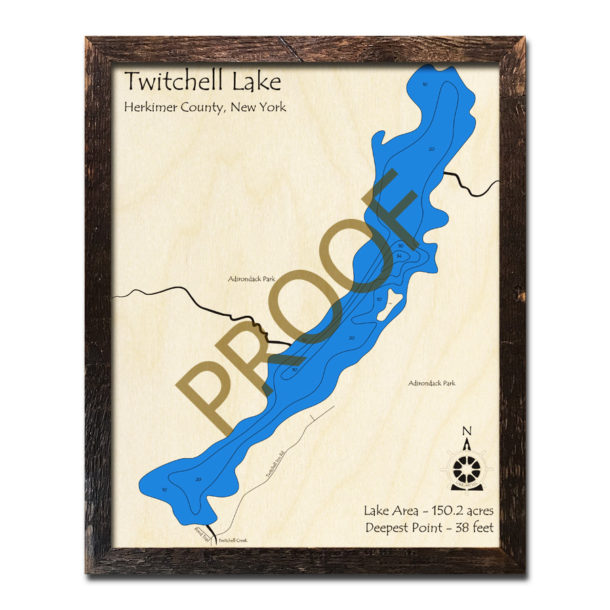 Twitchell Lake, NY 3D Wood Topo Map