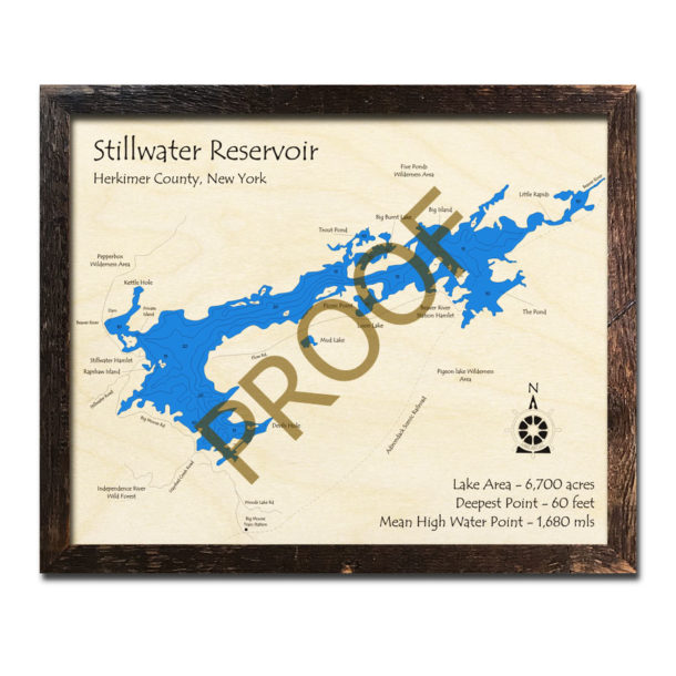 Stillwater Reservoir, NY 3D Wood Topo Map