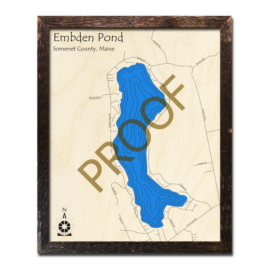 Embden Pond , ME 3D Wood Topo Map
