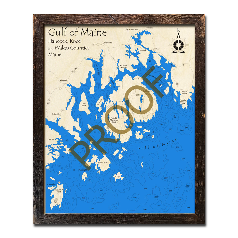 Gulf of Maine, ME 3D Nautical Wood Maps