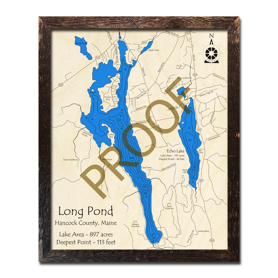 Long Pond, ME 3D Nautical Wood Maps
