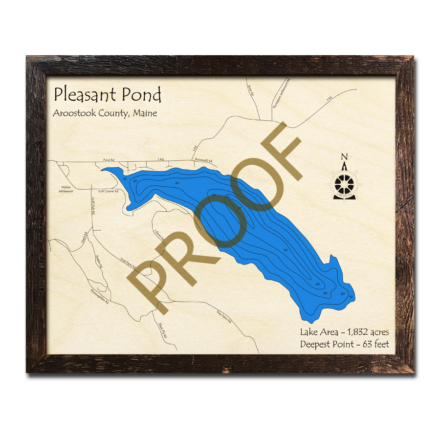 Pleasant Pond, ME 3D Nautical Wood Maps