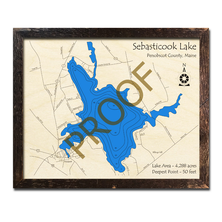 Sebasticook Lake, ME 3D Nautical Wood Maps