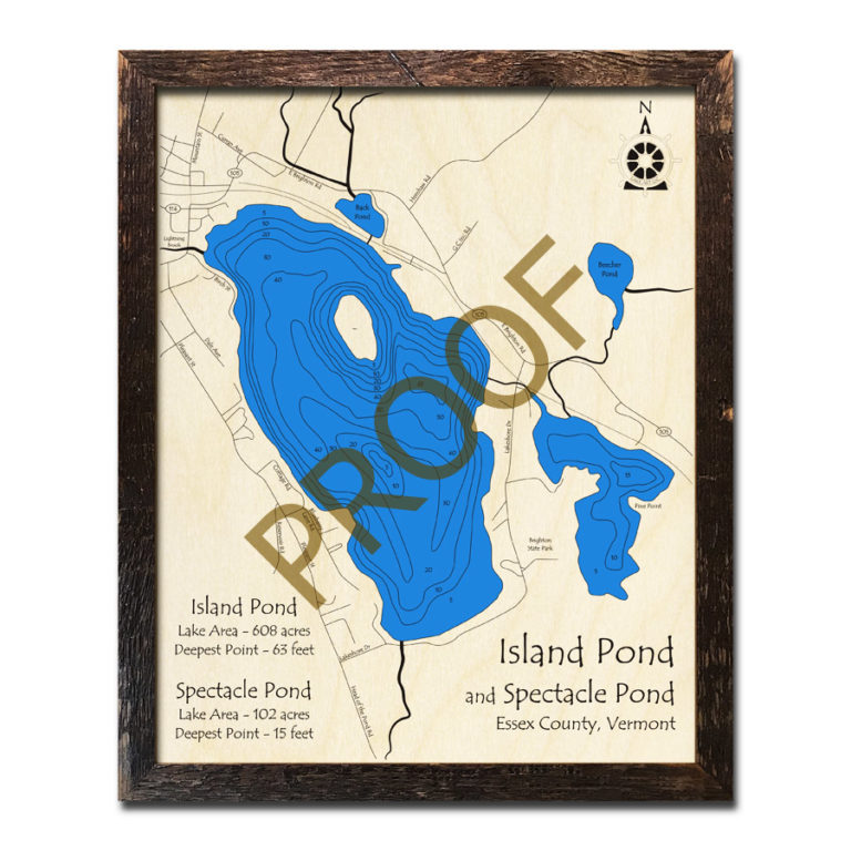 Lake Champlain, VT 3D Wood Topo Map