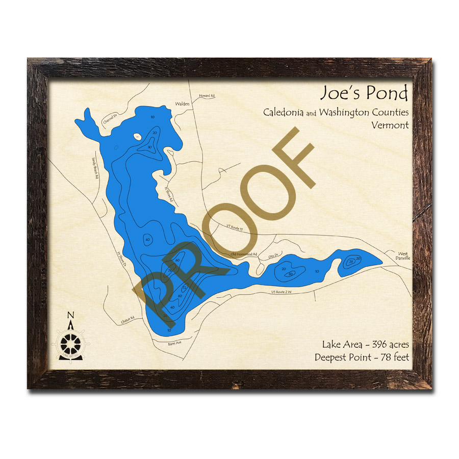 Nichols Pond and East Long Pond, VT 3D Wood Topo Map