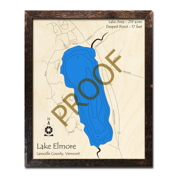 Lake Morey, VT 3D Wood Topo Map