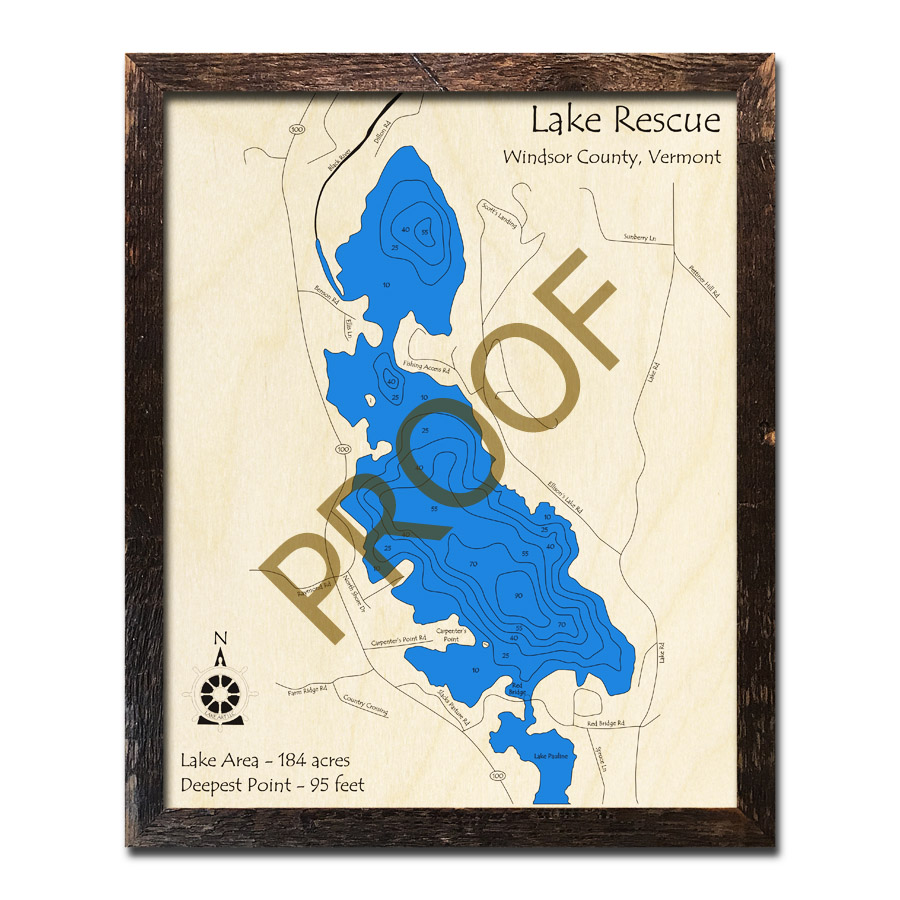 Lake Carmi, VT 3D Wood Topo Map