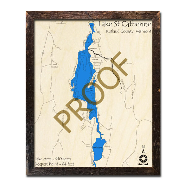 Lake Morey, VT 3D Wood Topo Map