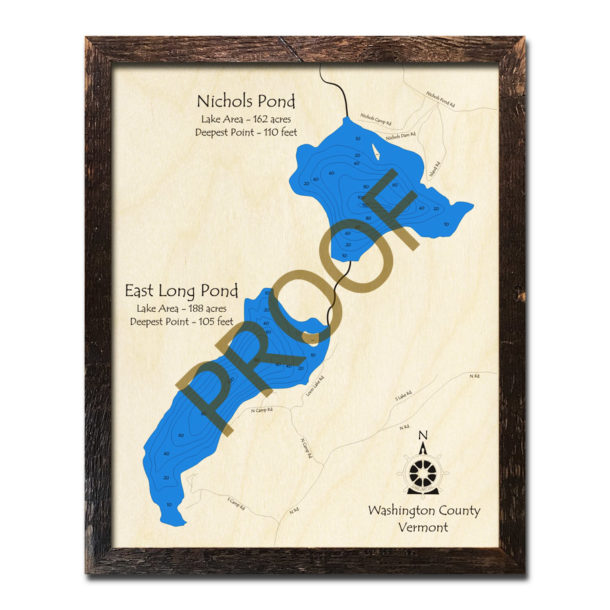 Lake Bomoseen, VT 3D Wood Topo Map