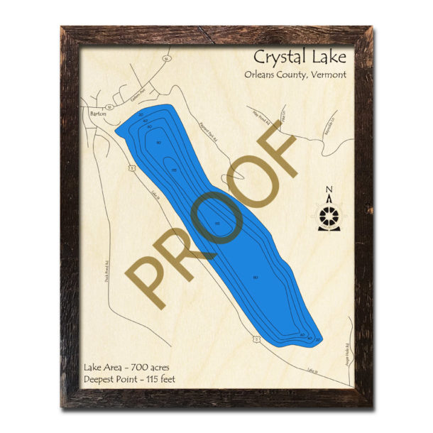 Lake Morey, VT 3D Wood Topo Map