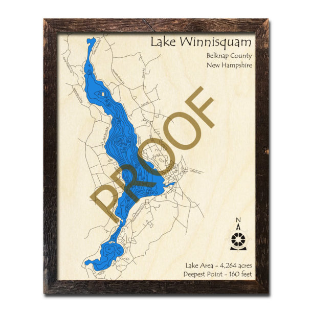 Bow Lake, NH 3D Wood Topo Map
