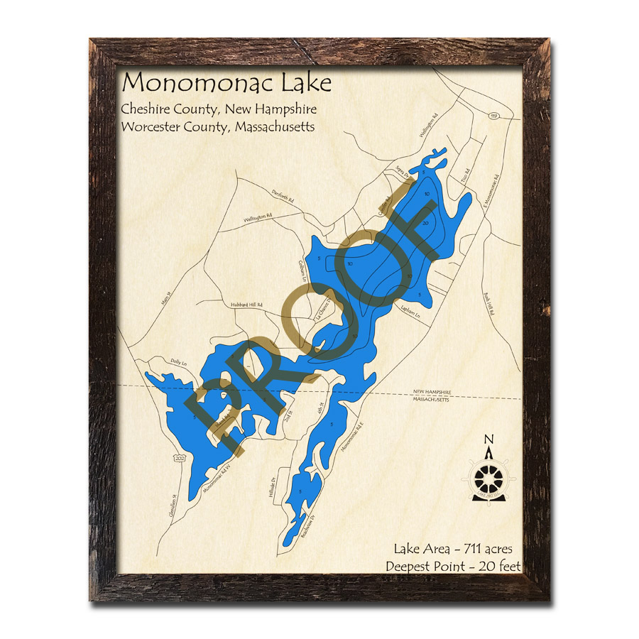 Lake Sunapee, NH Nautical Wood Maps