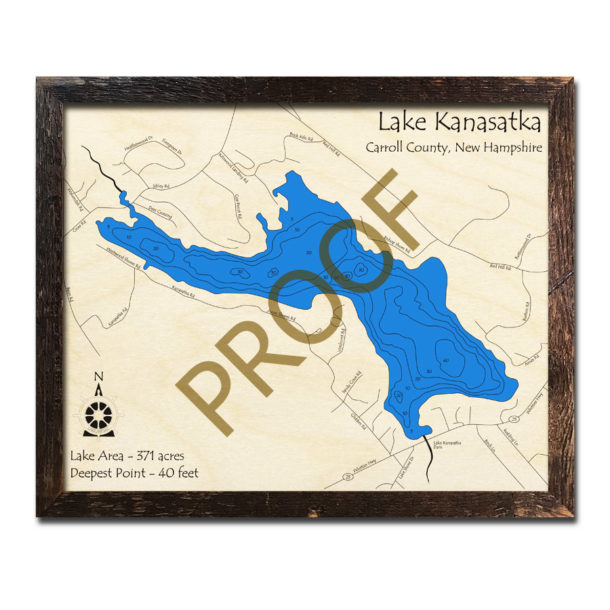 Pawtuckaway Lake, NH 3D Wood Topo Map