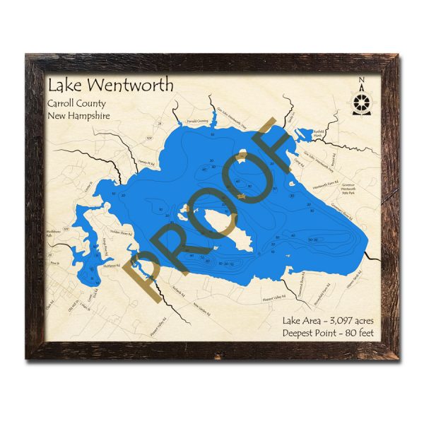 Monomonac Lake, NH 3D Wood Topo Map