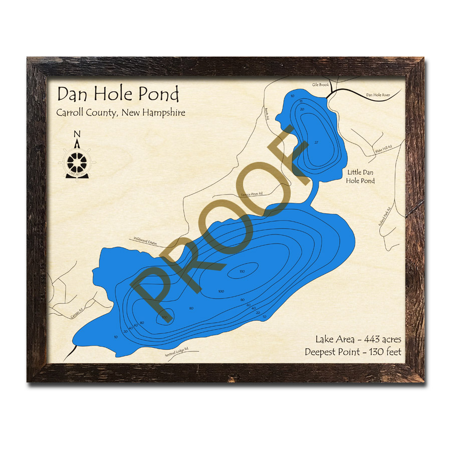 Dan Hole Pond, NH 3D Wood Topo Map