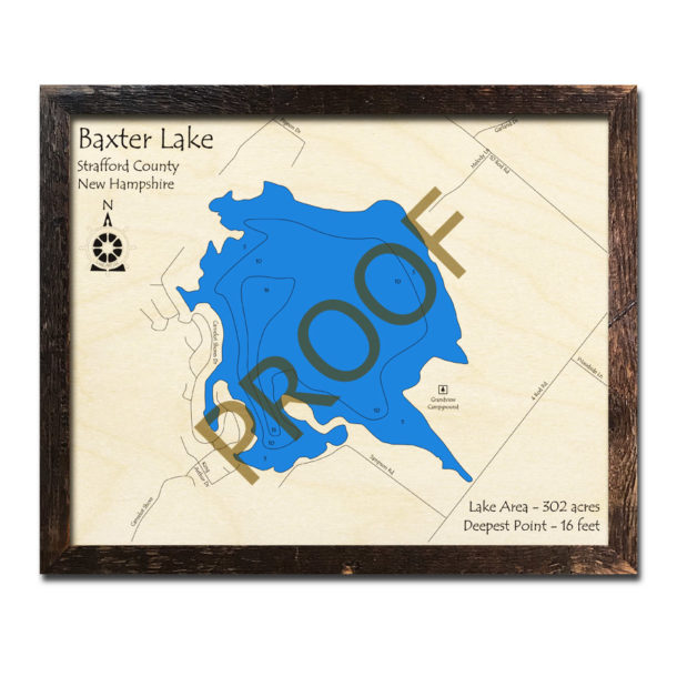 Northwood Lake, NH 3D Wood Topo Map